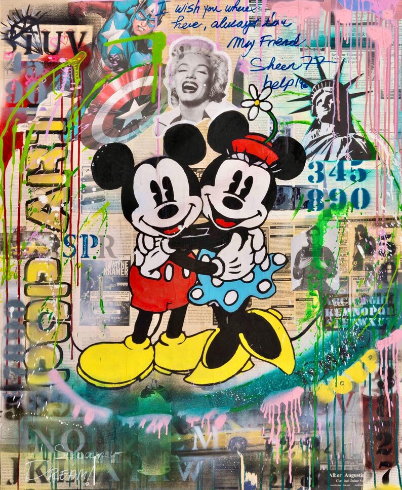 Mickey Mini Mouse Abstract Love Hero Print, Acrylic Collage Painting ...
