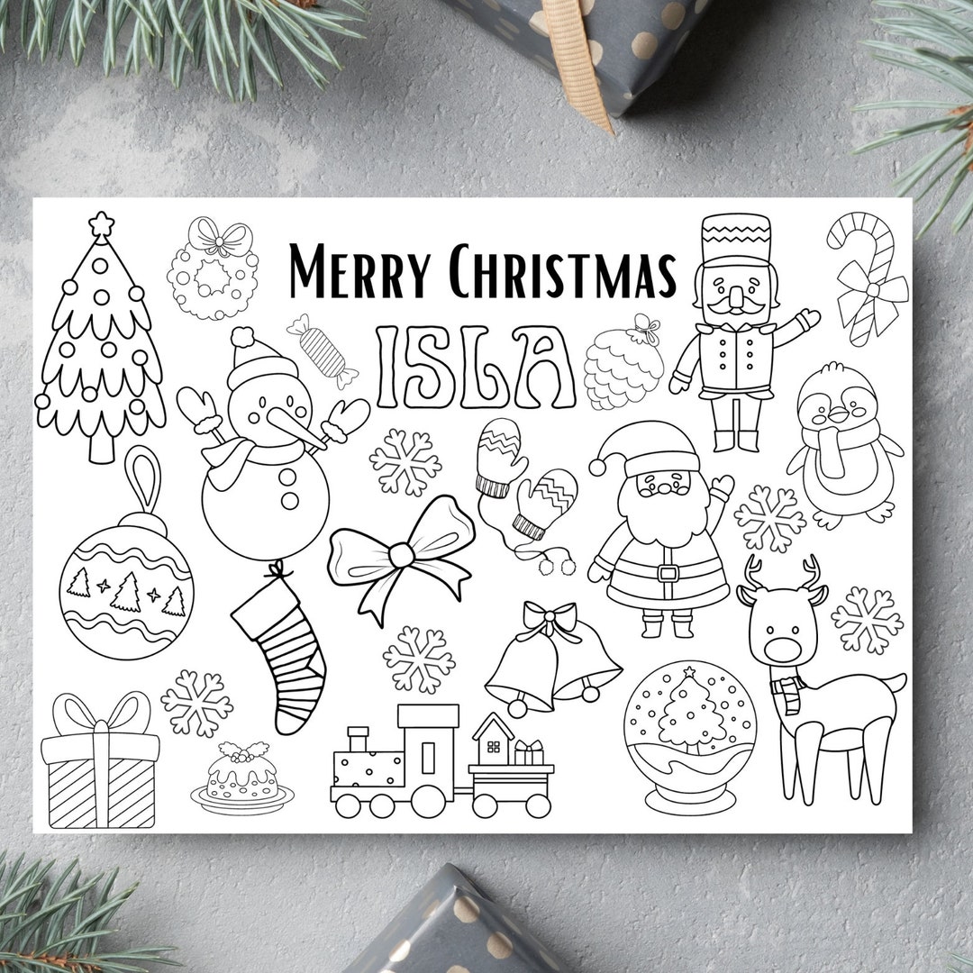 Personalized Christmas Colouring Placemat: Kids Activity Sheet ...