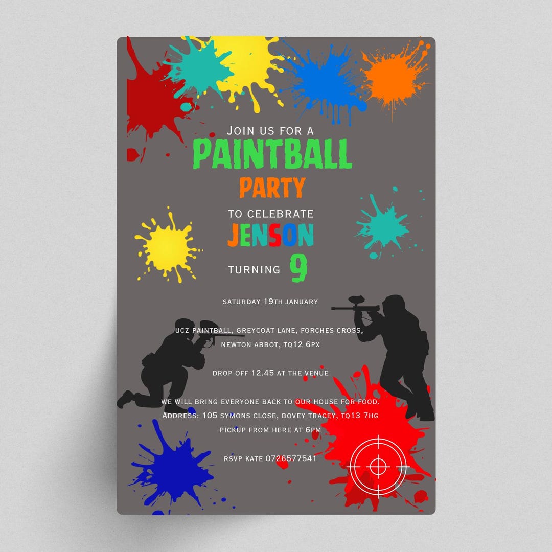 Paintball Splatball Party Invitation Birthday Party Birthday ...