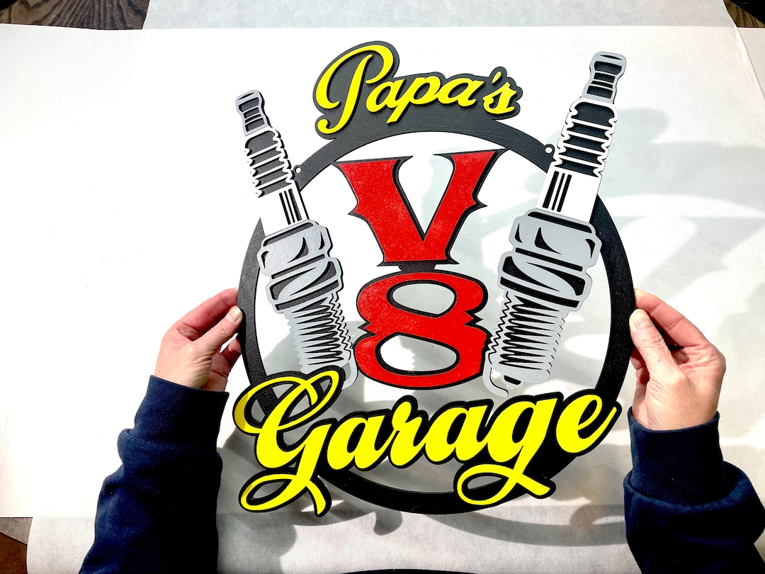 Papa's V8 Garage Sign Scania American Trucks Vintage Car Garage Mustang ...