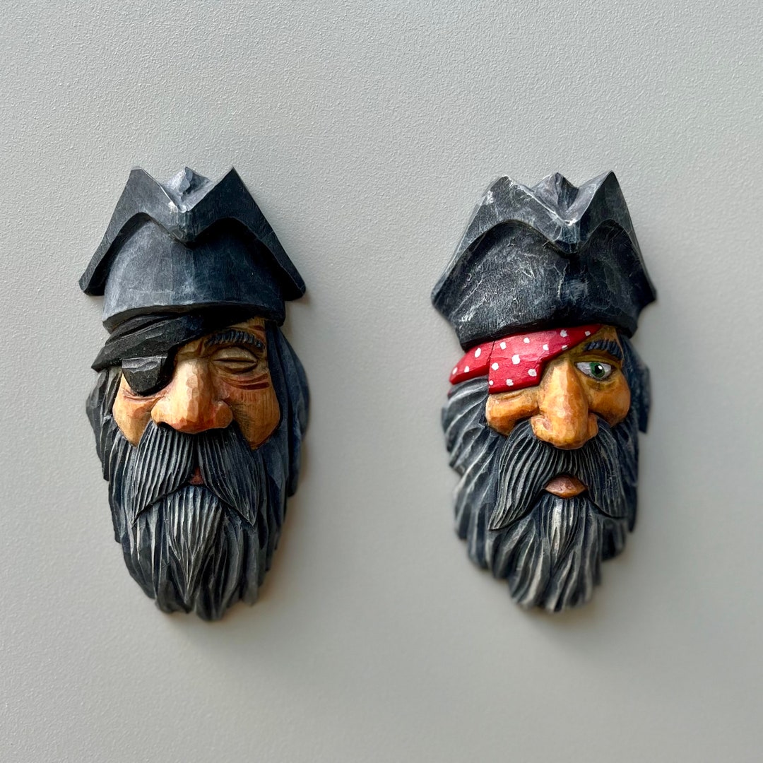 Hand-carved Pirate Head Magnets | Unique Nautical Decor | Pirate Magnet ...