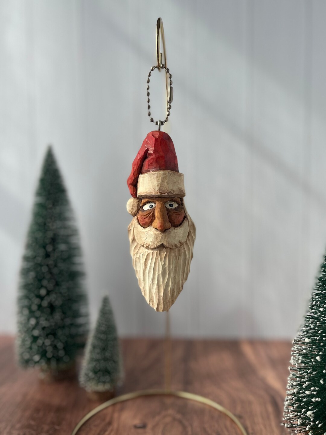Hand Carved santa Head Christmas Ornament - Etsy
