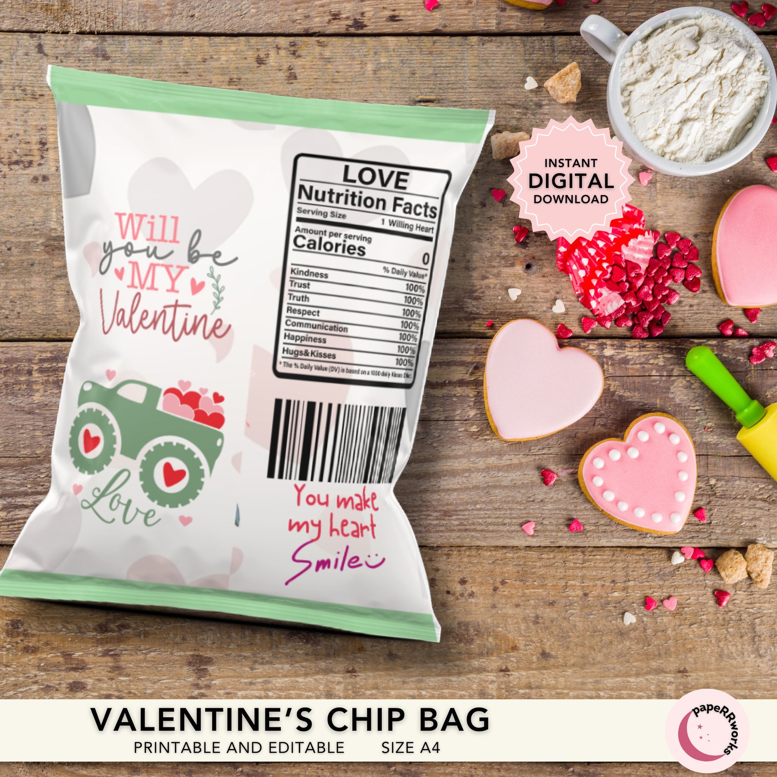 Valentines Chip Bag Template, Chip Packet, Chip Bag Printable ...