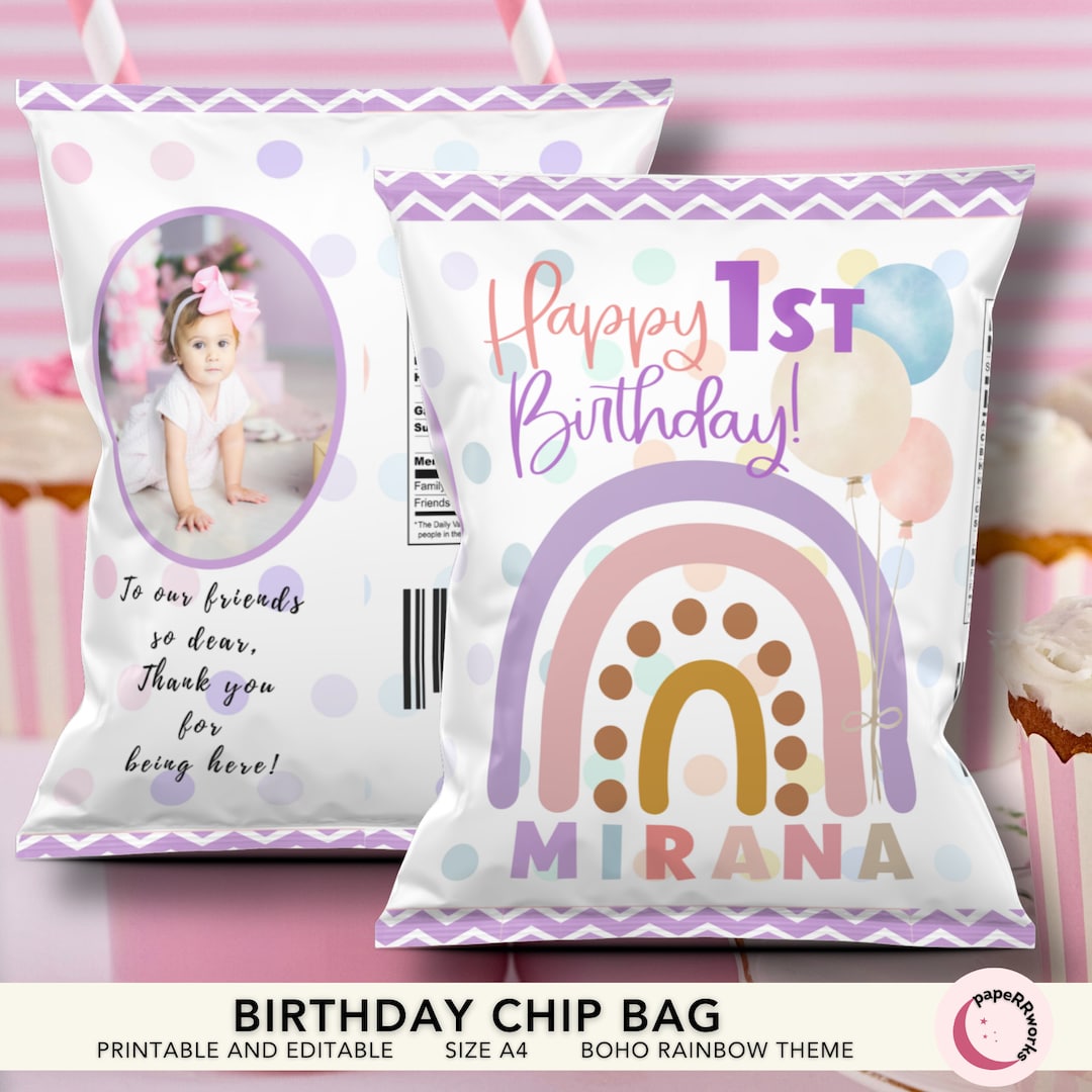Personalized Birthday Chip Bag, Custom Party Favor, Snack Bag, Boho ...
