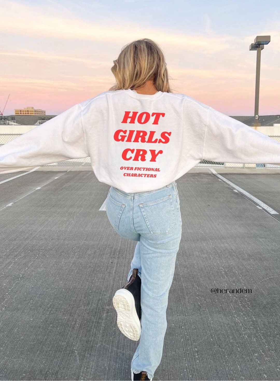 Hot Girls Cry Over Fictional Characters Sweatshirt Bookish Crewneck ...