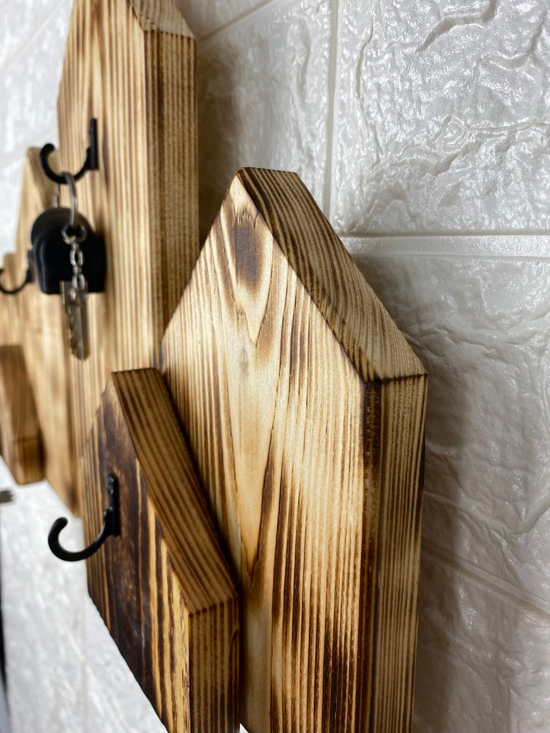 Rustic Wood Wall Hanging 4 Hook Key, Rustic Wooden Key Holder for Wall ...