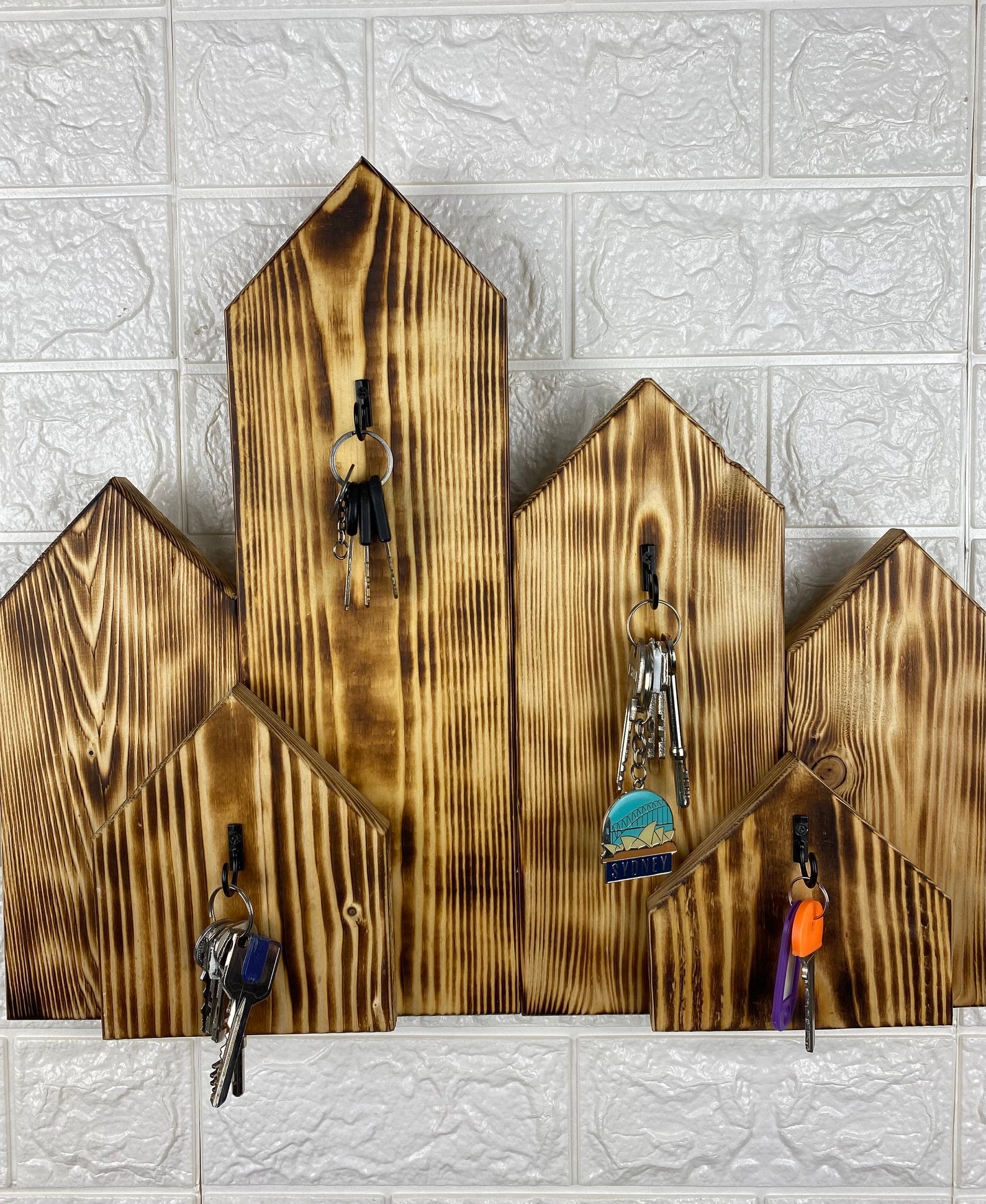 Rustic Wood Wall Hanging 4 Hook Key, Rustic Wooden Key Holder for Wall ...