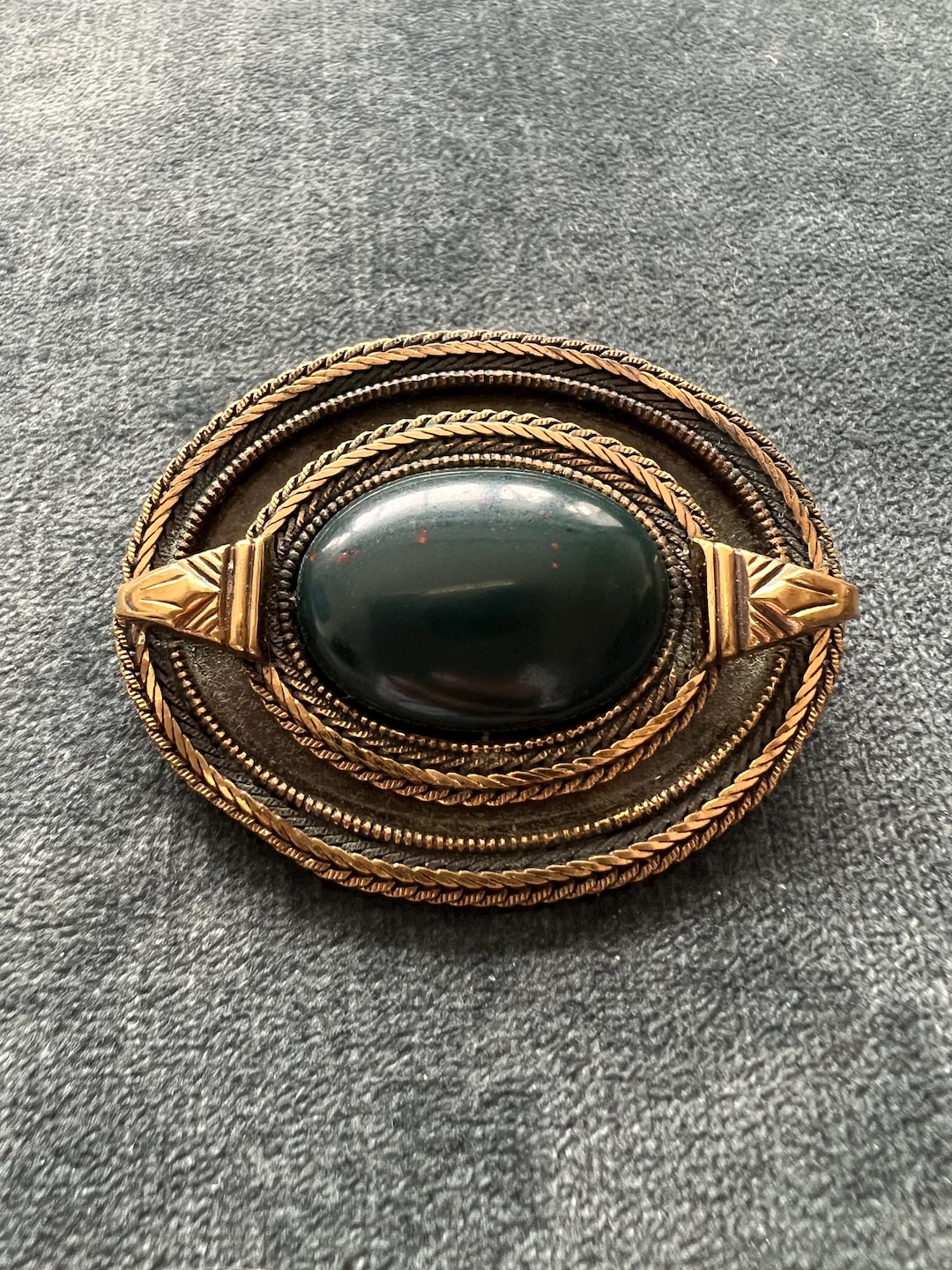 Vintage Ermani Bulatti Brooch – Gold-tone With Large Dark Green ...