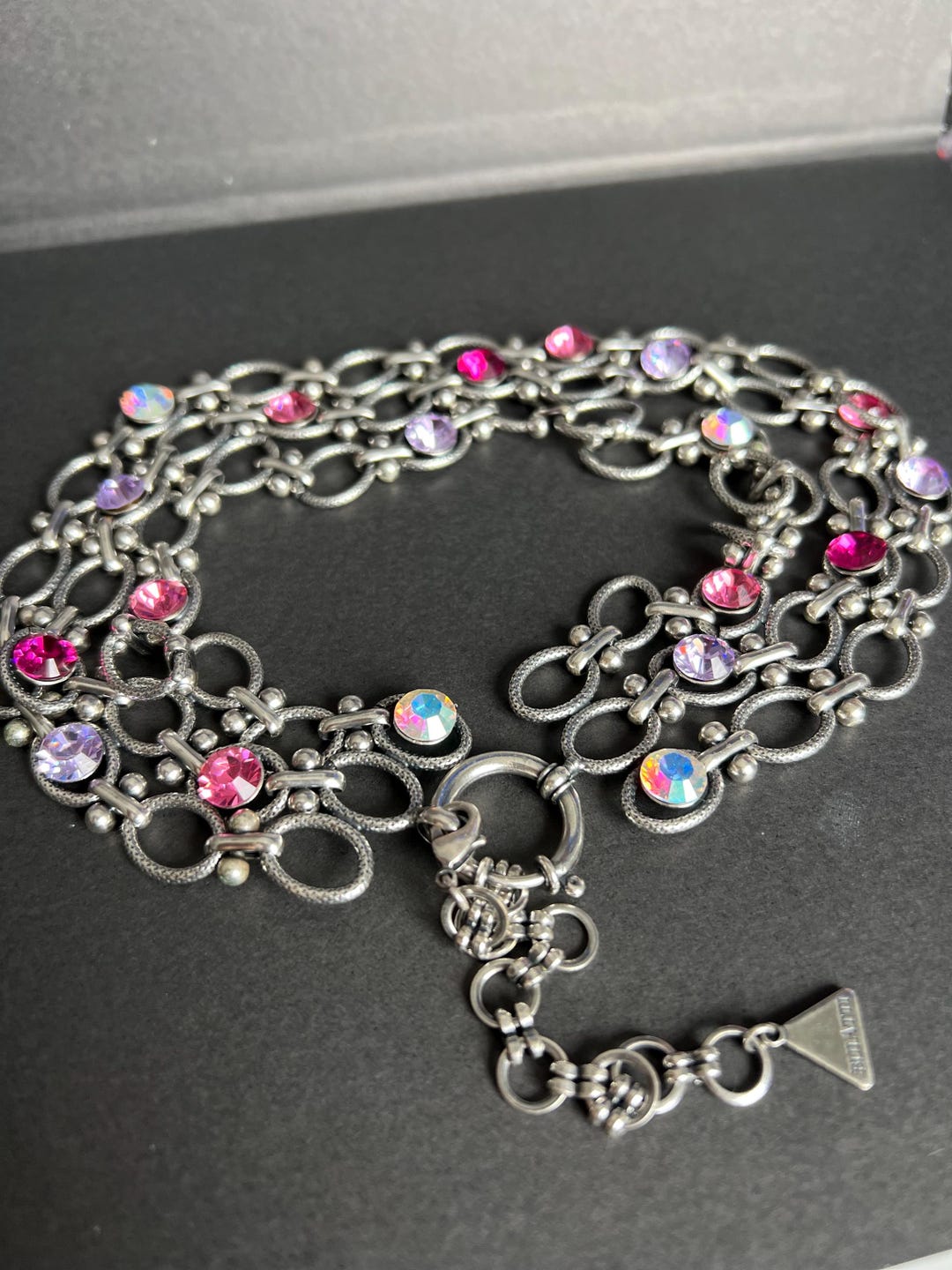 Vintage Bulatti Choker Necklace – Colorful Crystal Rhinestones, Silver ...