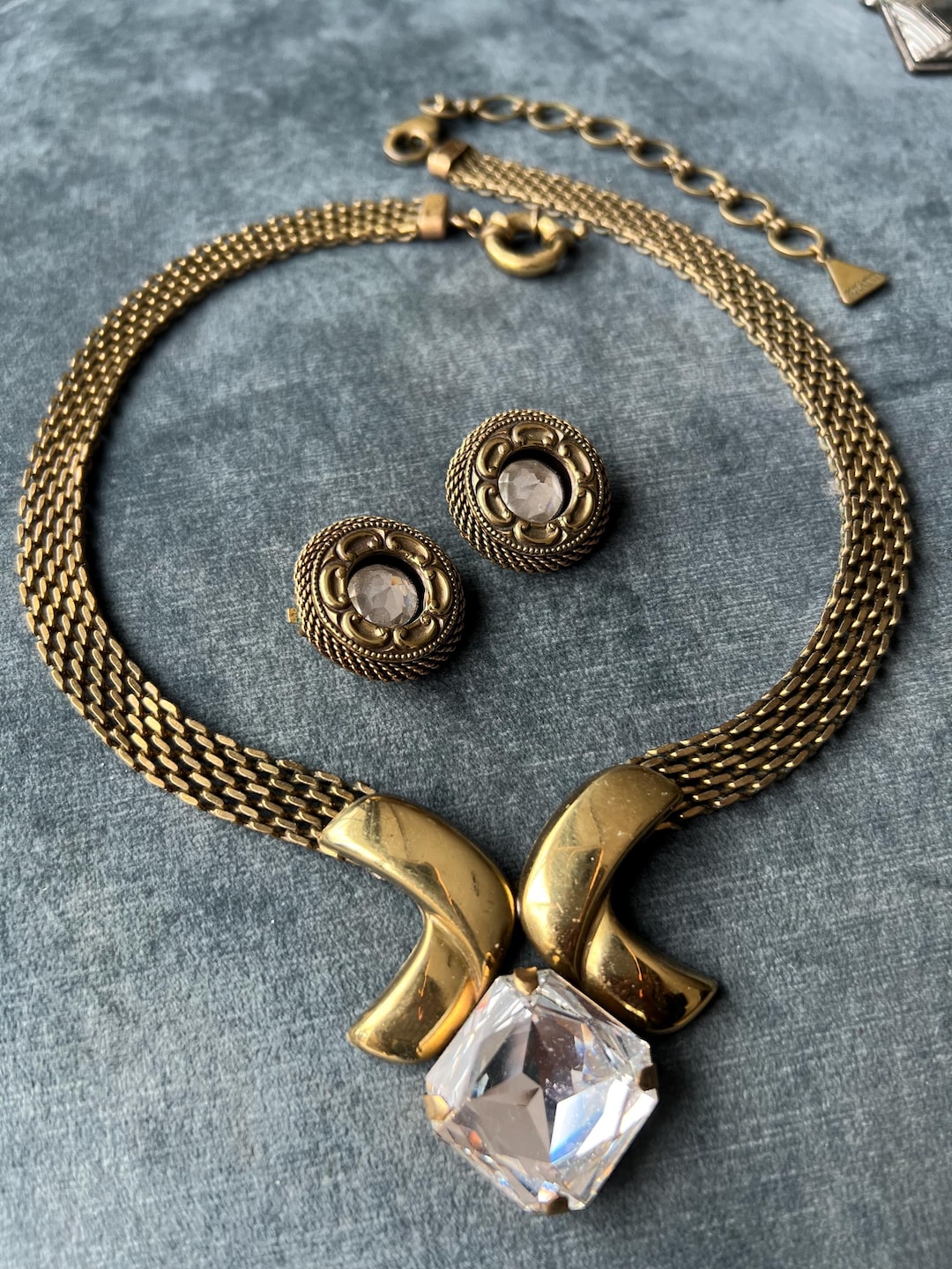 Vintage Ermani Bulatti Necklace & Earring Set – Statement Gold-tone ...