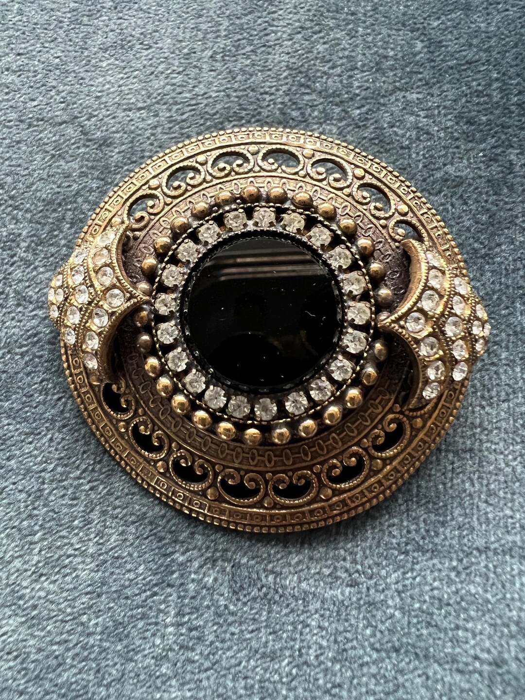 Vintage Ermani Bulatti Brooch – Statement Antique Gold & Black Glass ...