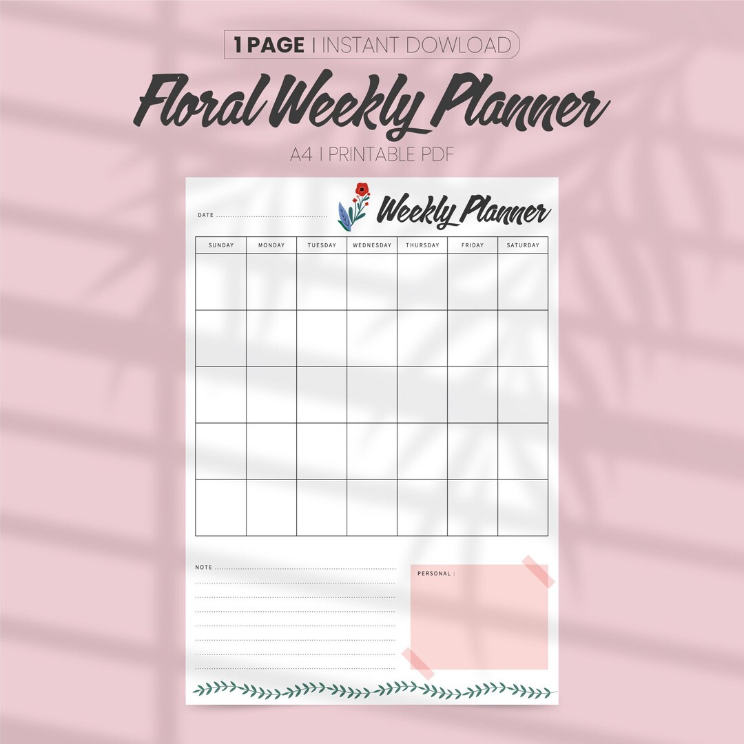 Floral Weekly Planner Instant Download Weekly Planner - Etsy