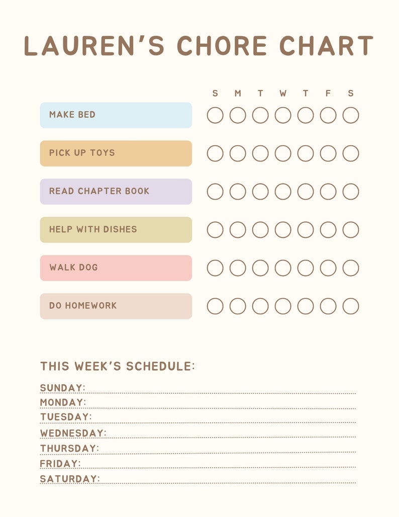 Editable Kids Chore Chart Template - Kids Chore Checklist - Printable ...