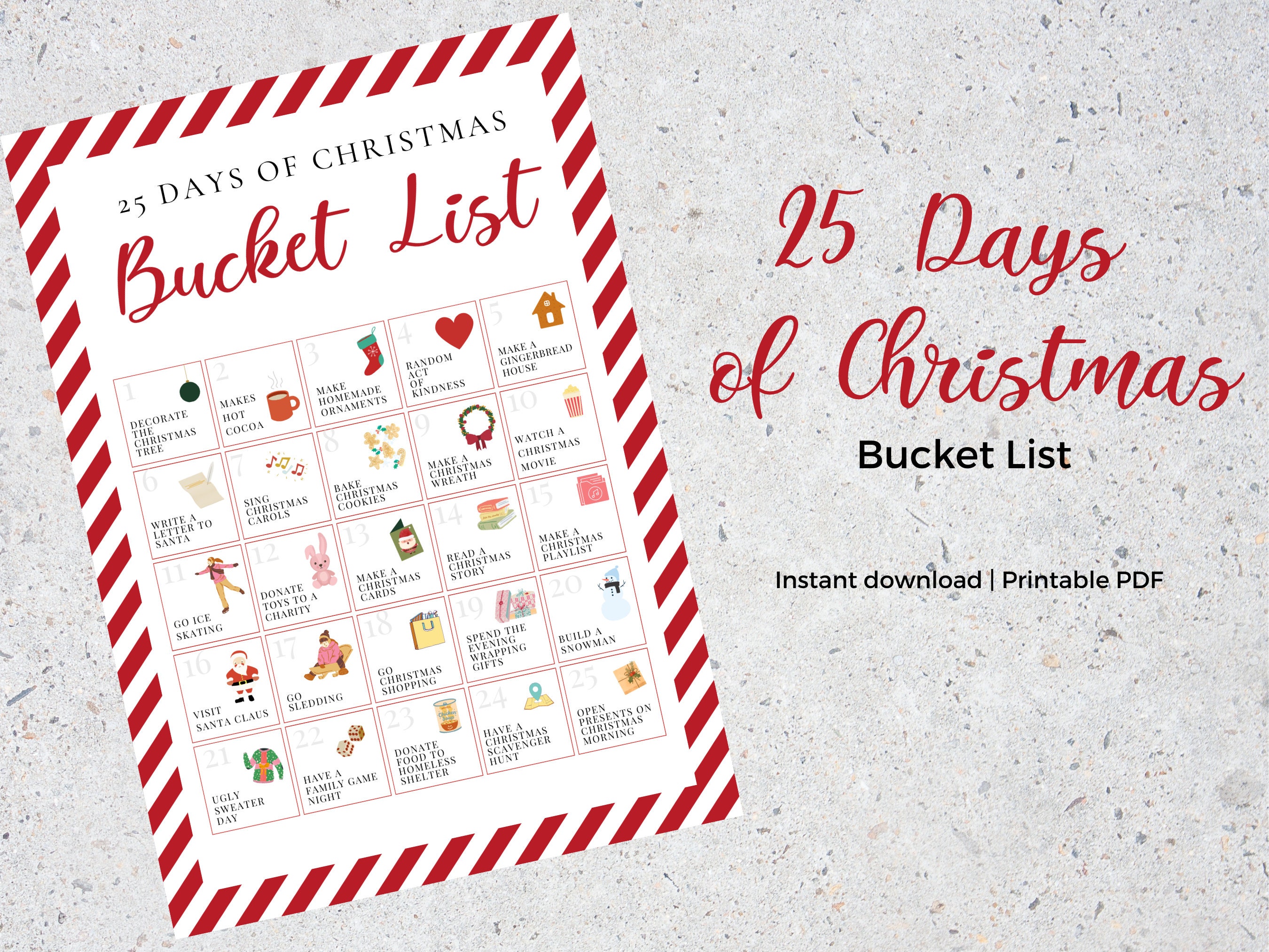 25 Days of Christmas Bingo - Christmas Bucket List - Christmas Game ...