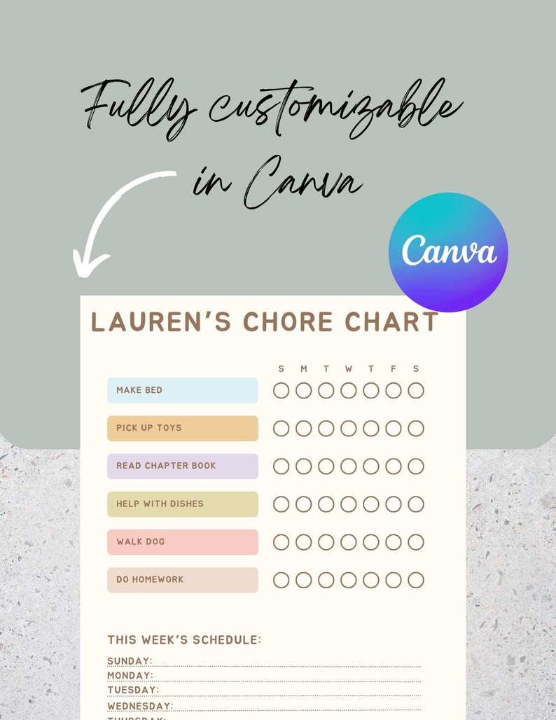 Editable Kids Chore Chart Template - Kids Chore Checklist - Printable ...