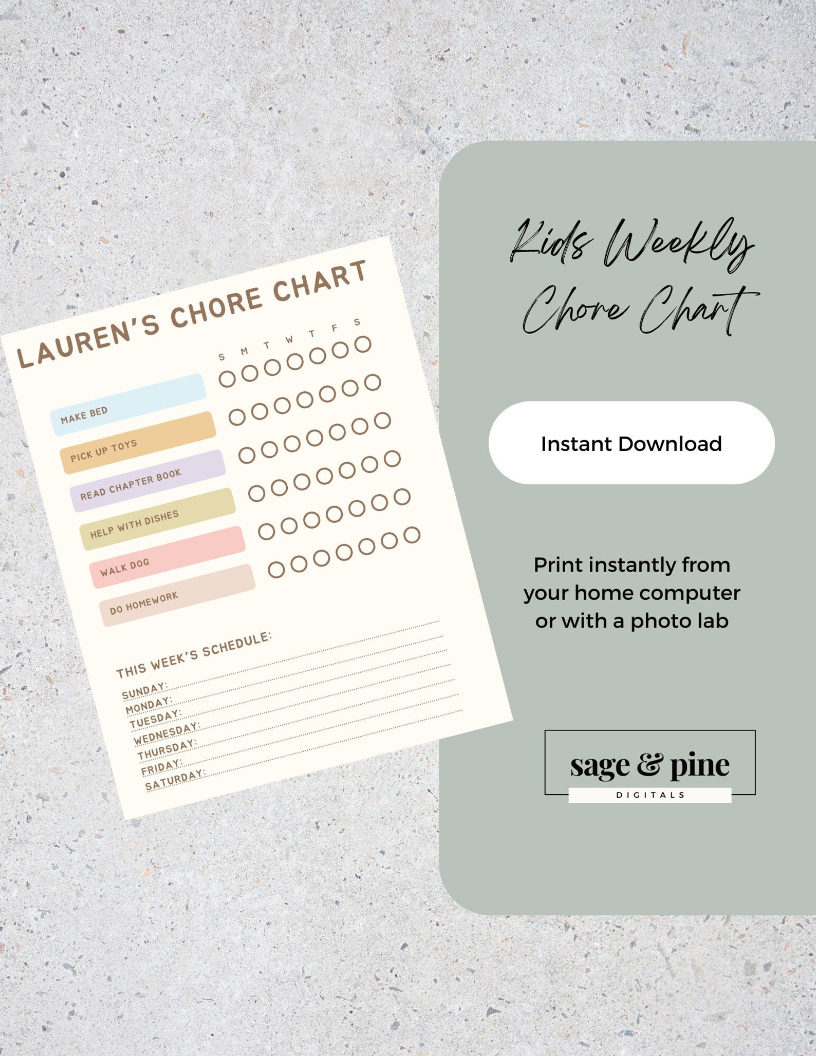 Editable Kids Chore Chart Template - Kids Chore Checklist - Printable ...