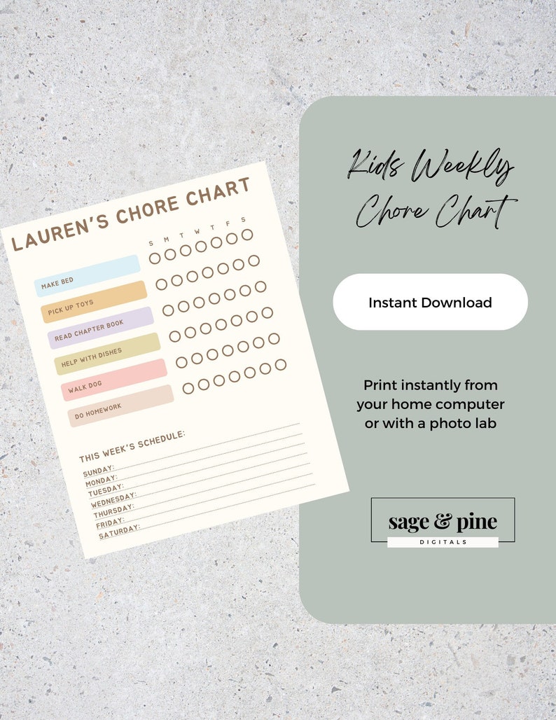 Editable Kids Chore Chart Template - Kids Chore Checklist - Printable ...