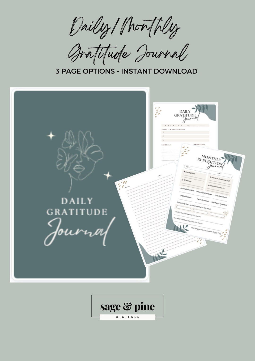 Daily Monthly Gratitude Journal With 3 Page Options - Gratitude Journal ...