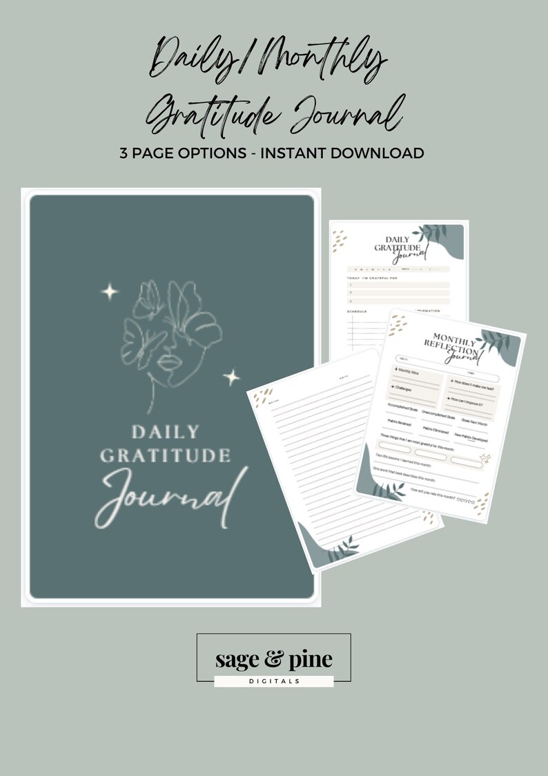 Daily Monthly Gratitude Journal With 3 Page Options - Gratitude Journal ...