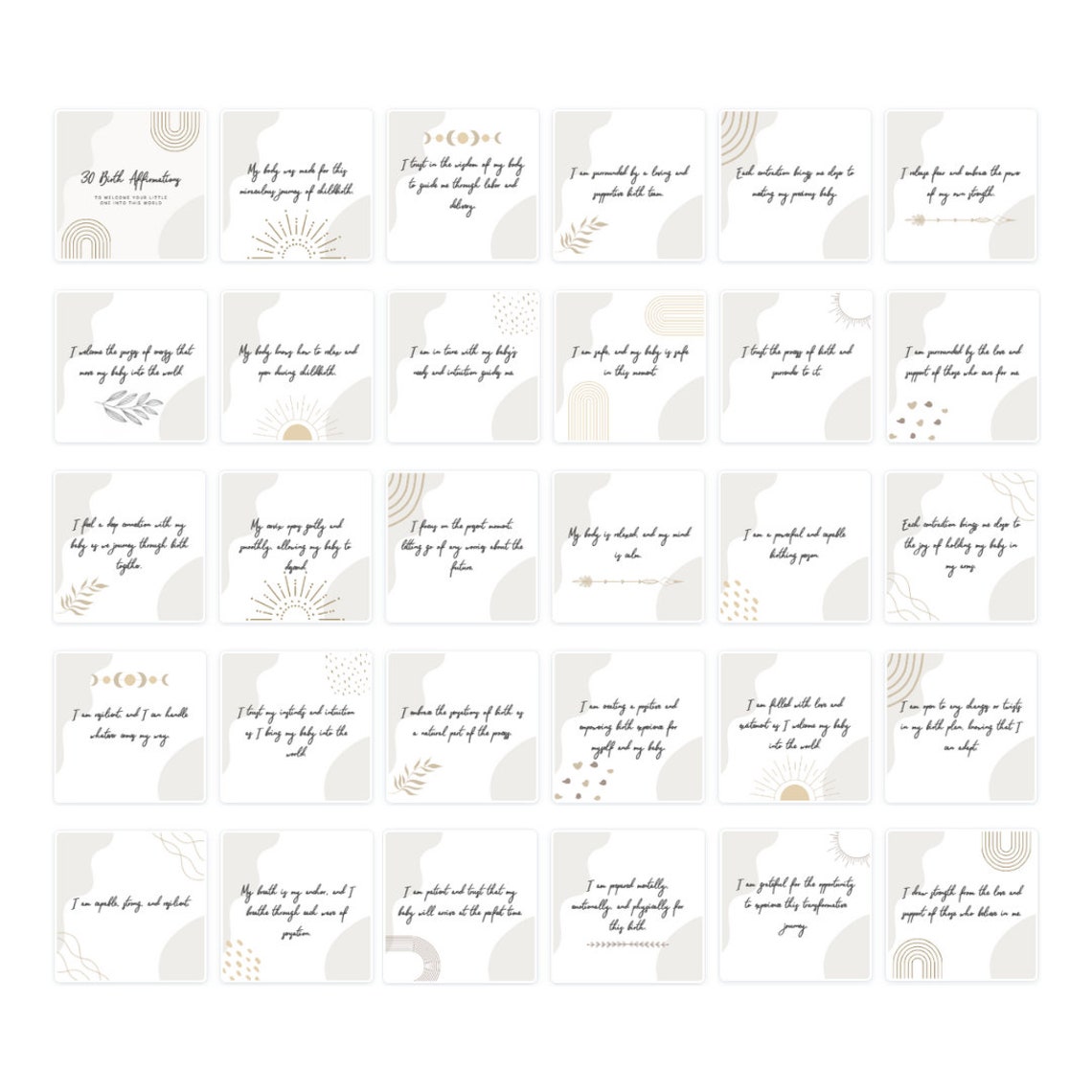 Printable Boho Birth Affirmation Cards Set of 30 Labor Affirmation ...