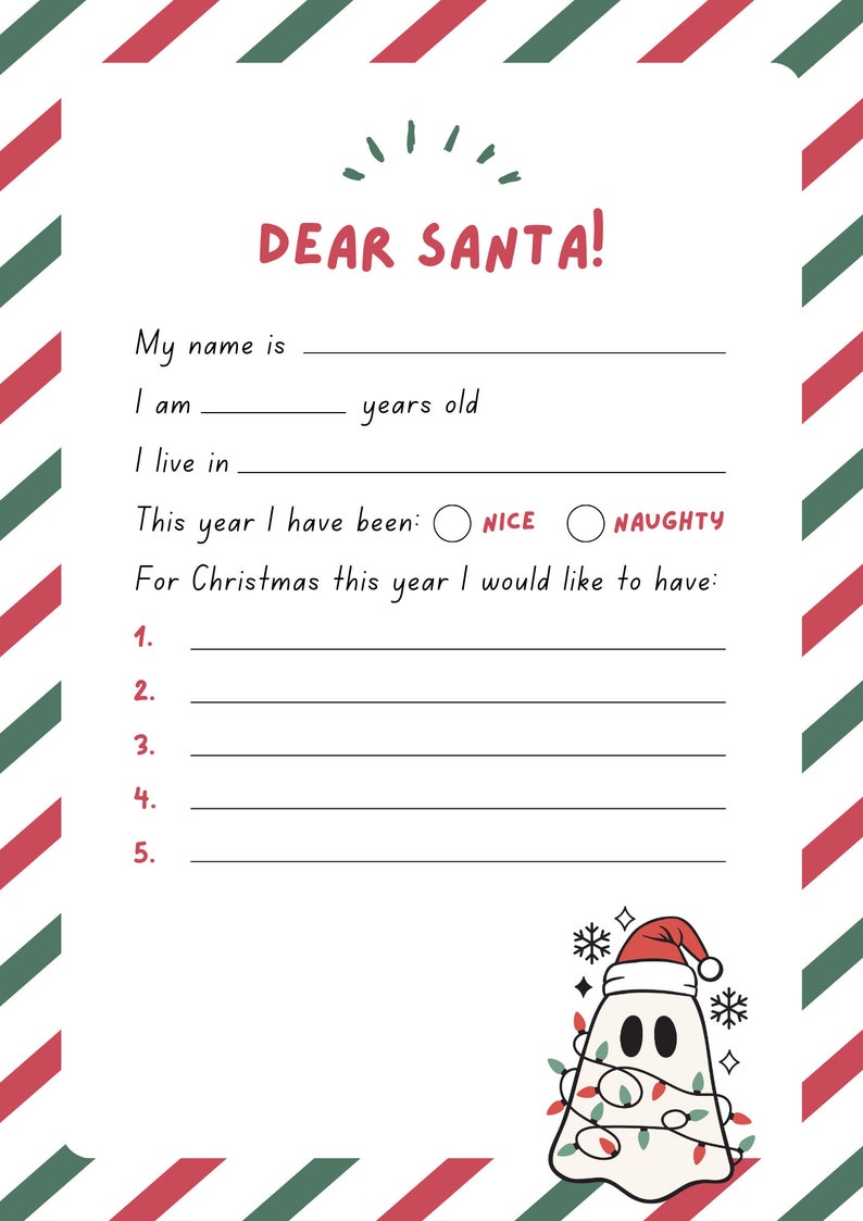 Dear Santa Christmas Letter- Christmas Wish List - Fillable Dear Santa ...
