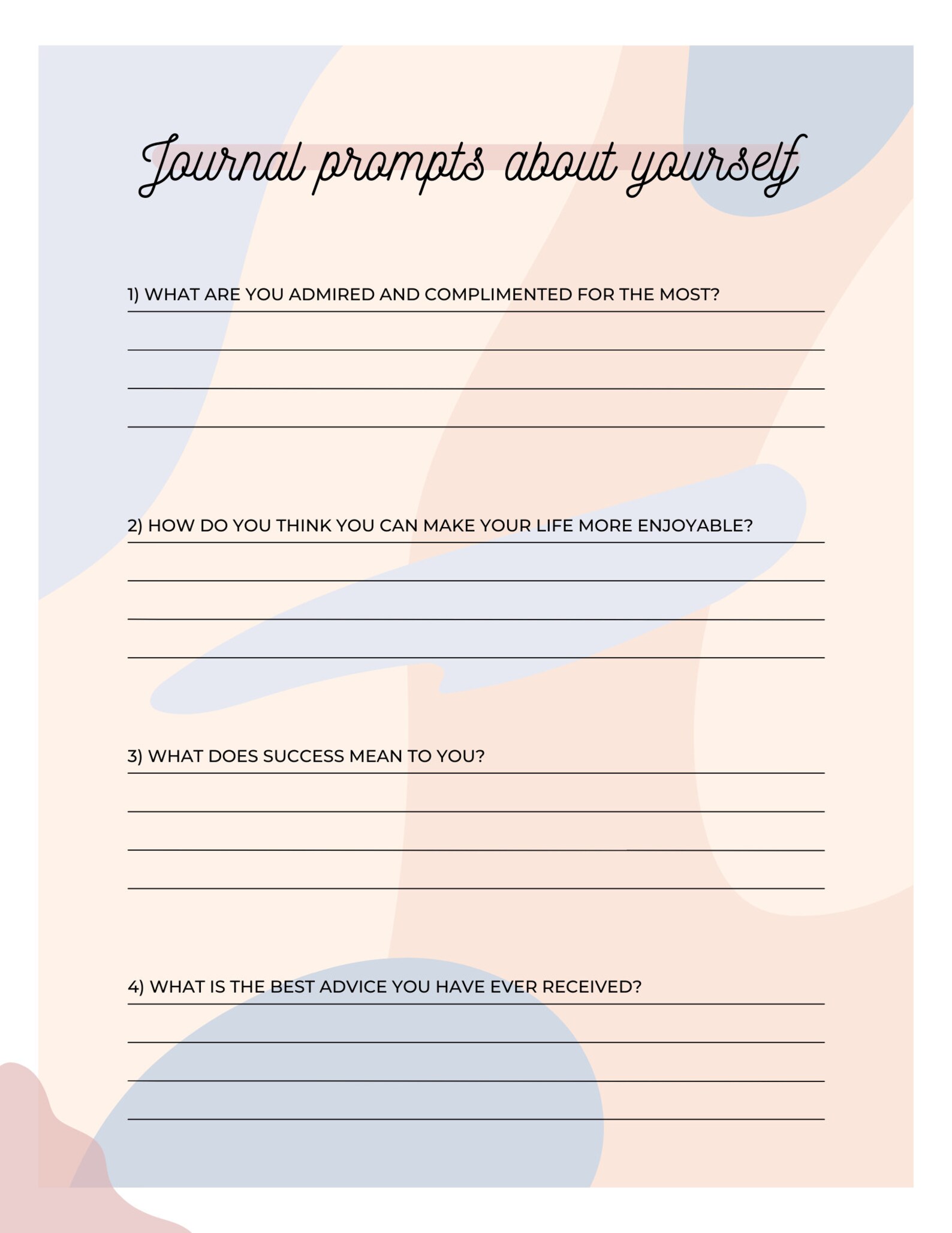 118 Journal Prompts for Beginners - Printable Journal Pages - Mental ...