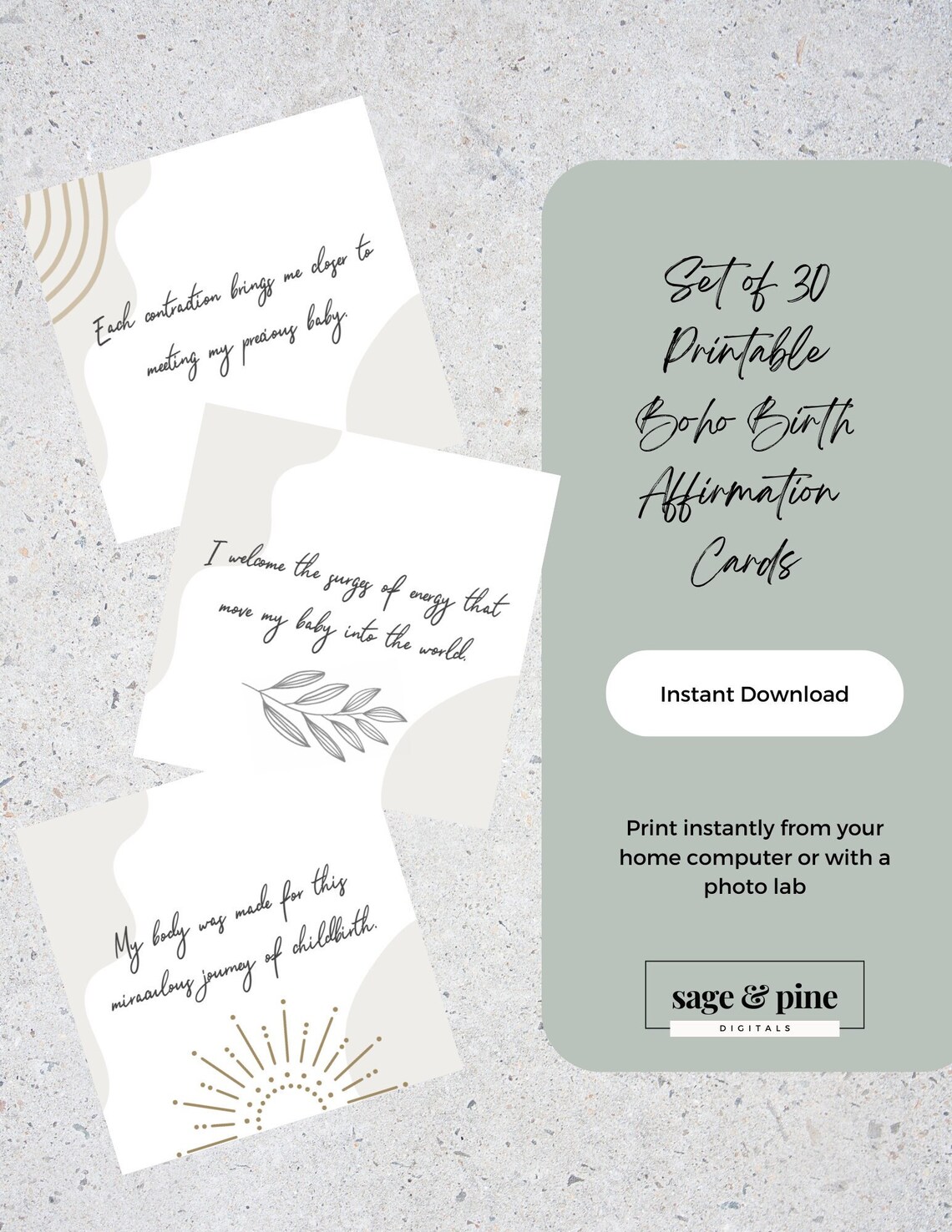 Printable Boho Birth Affirmation Cards Set of 30 Labor Affirmation ...