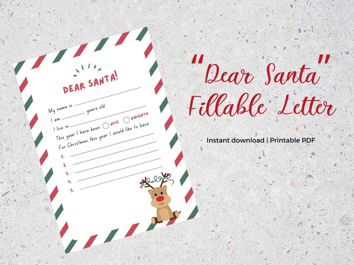 Dear Santa Christmas Letter- Christmas Wish List - Fillable Dear Santa ...