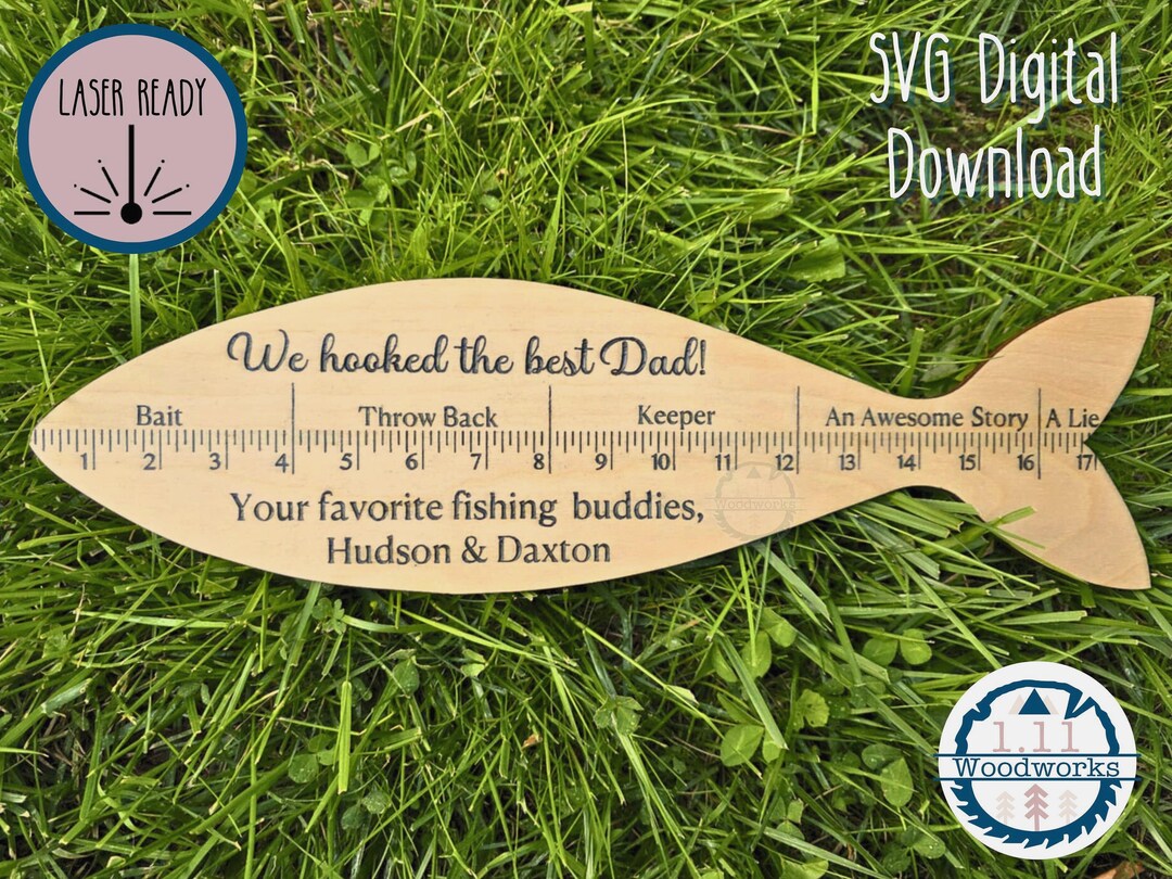 Father's Day Fish Ruler SVG: Personalized Wood Sign Laser Cut File ...