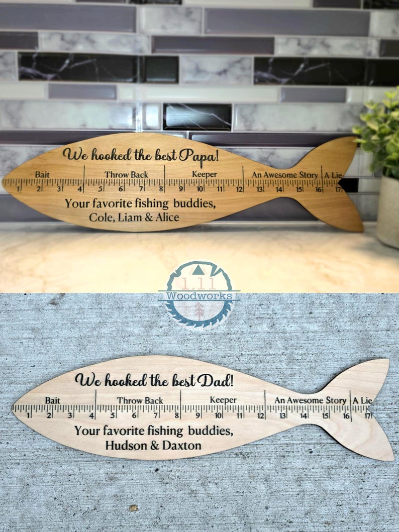 Father's Day Fish Ruler SVG: Personalized Wood Sign Laser Cut File ...