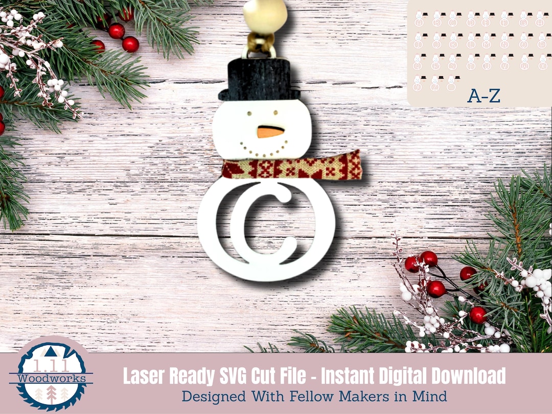 Snowman Ornament SVG Bundle: Monogram Laser Cut File (A-Z) - Etsy