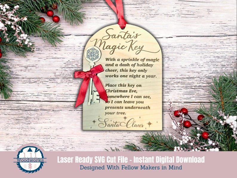 Santa's Magic Key Laser SVG, Glowforge, Cut File, Christmas Door Hanger ...