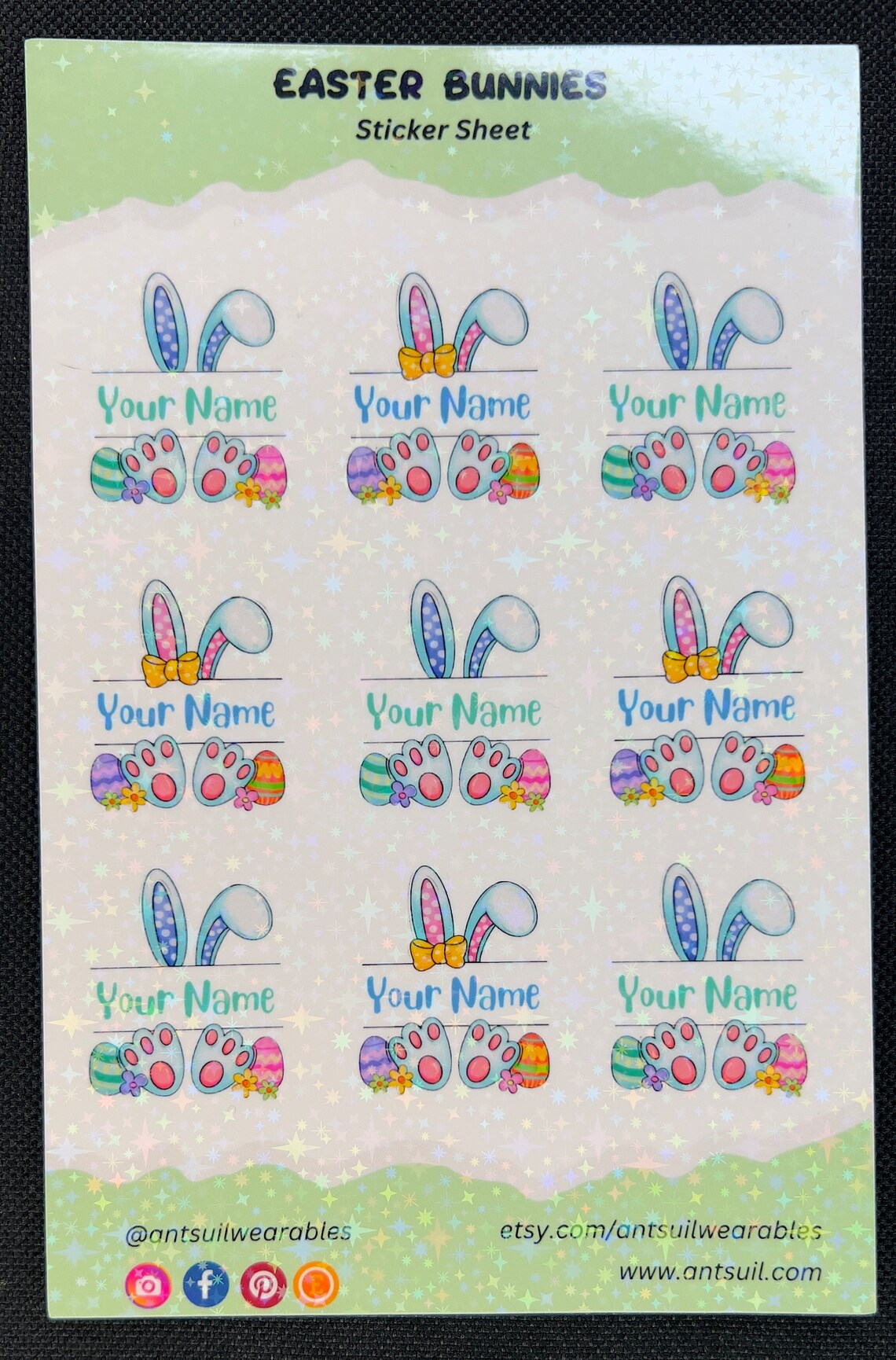 Personalized Easter Bunny Holographic Laminated Vinyl Sticker Sheet - Etsy