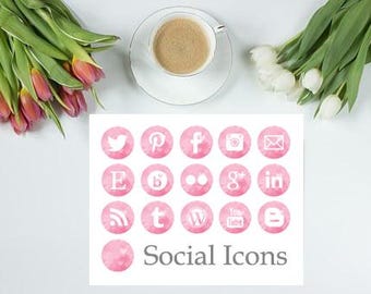 Pink Watercolor Blush Social Media Icons Social Media Logos Main Social ...