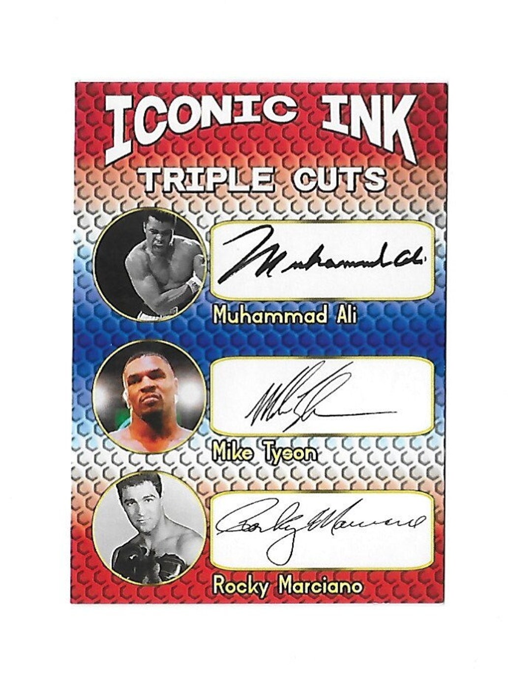 Muhammad Ali, Mike Tyson, Rocky Marchiono Triple Cuts Autograph Card ...