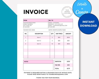 Minimalist Invoice Custom Logo Form Template Printable Editable Blank ...