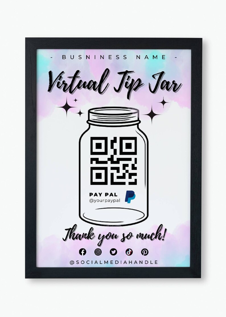Custom Printable Virtual Tip Jar QR Code Sign Canva Template, Instant Download, Show ...
