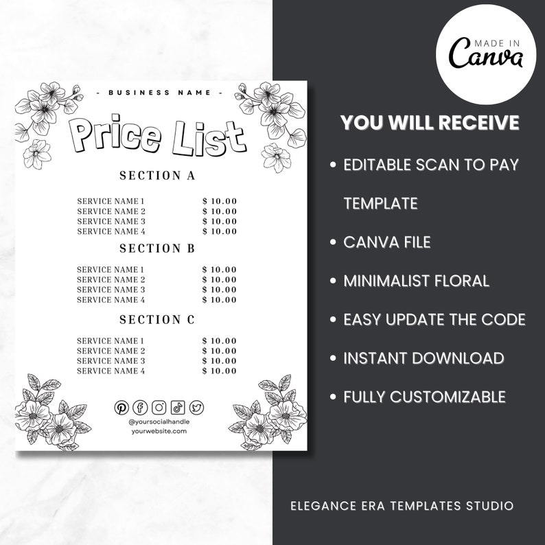 Minimalist Price List Template Custom Editable Black and White Pricing ...