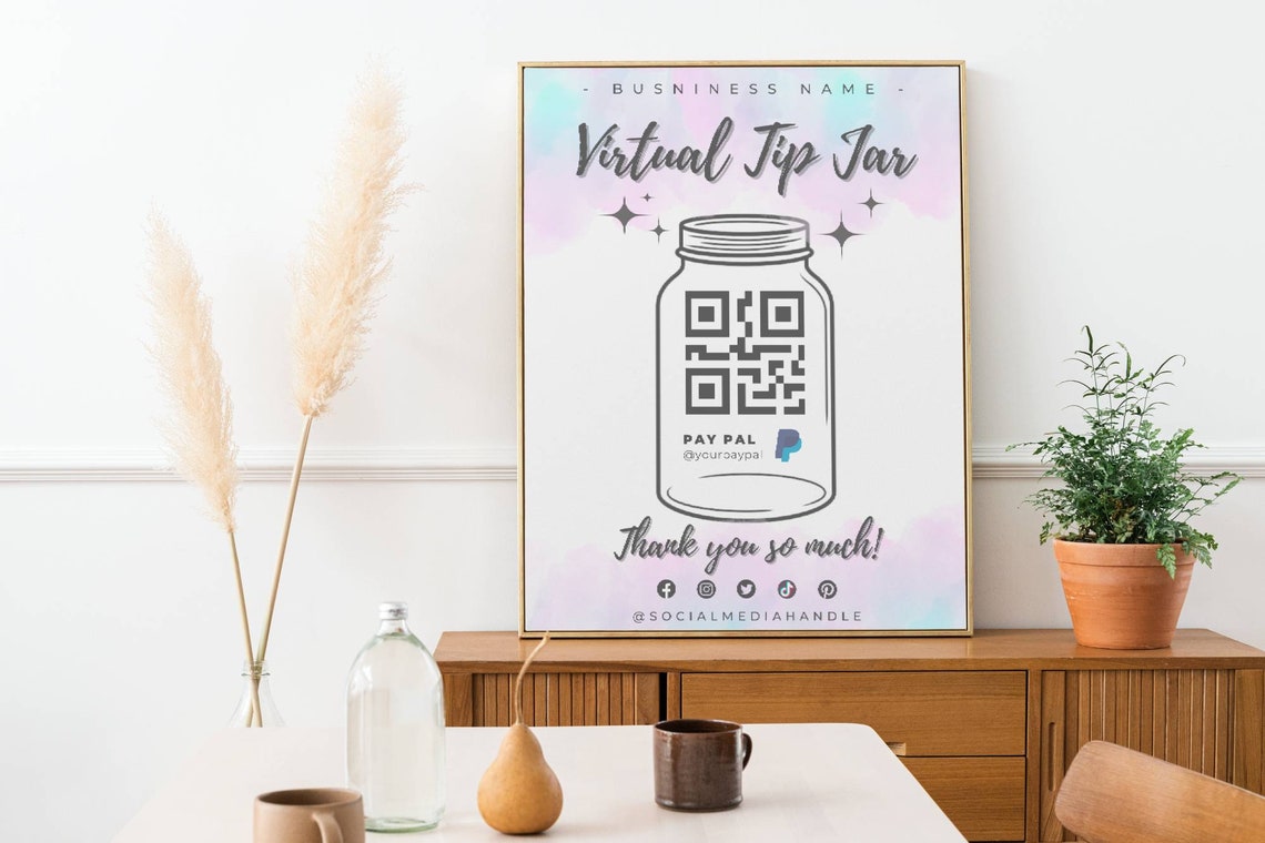 Custom Printable Virtual Tip Jar QR Code Sign Canva Template, Instant ...