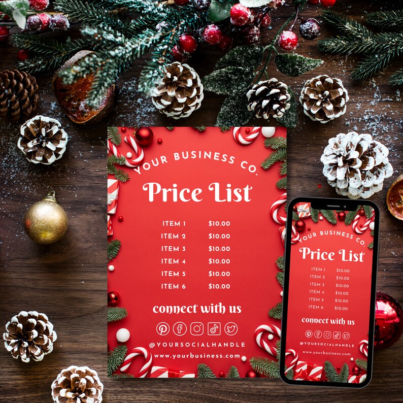 Printable Christmas Price List Sign Customizable Canva Template Instant ...