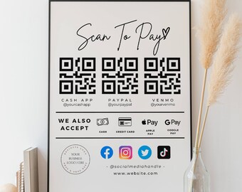 Editable Scan to Pay Sign Editable Canva Template QR Code Sign Template ...