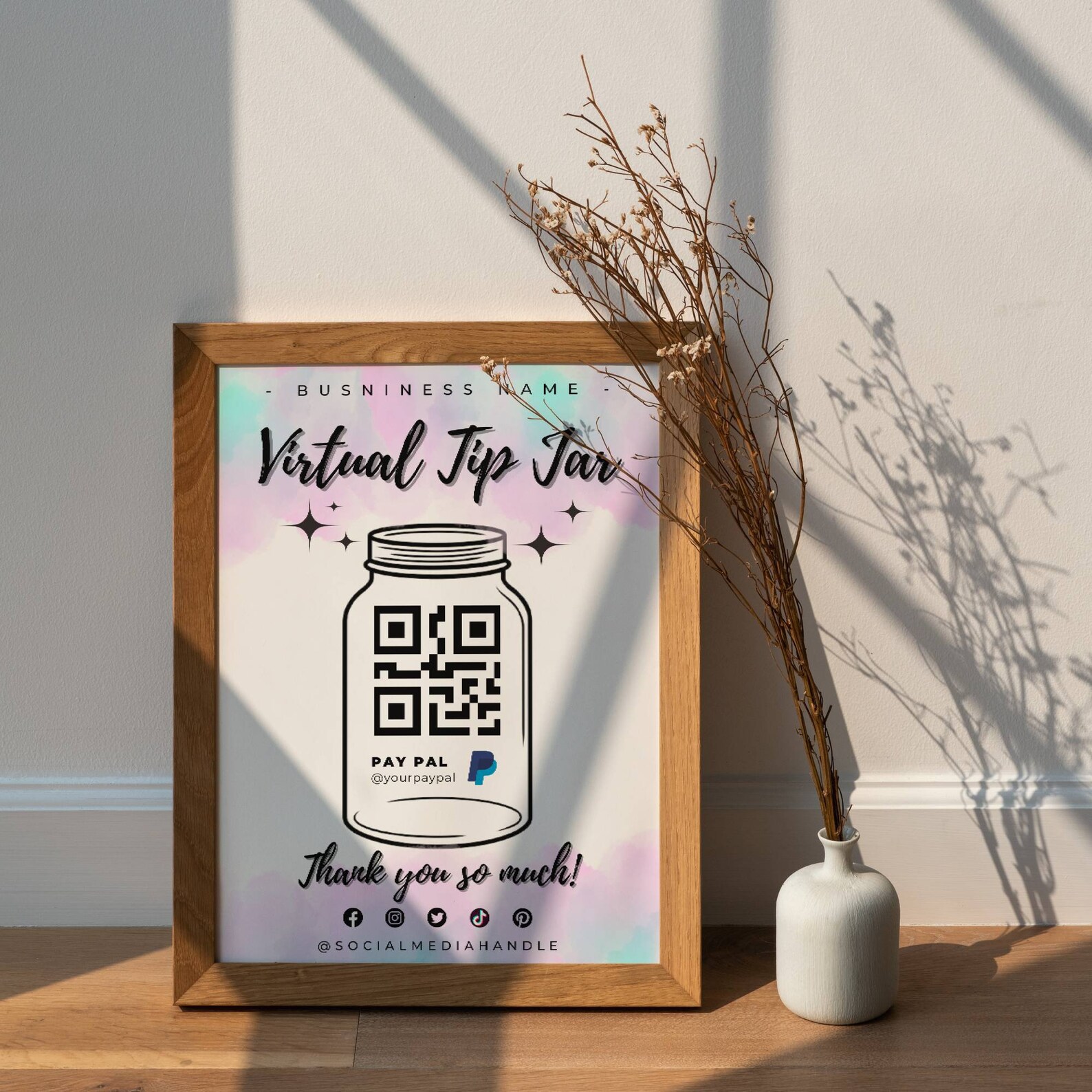 Custom Printable Virtual Tip Jar QR Code Sign Canva Template, Instant ...