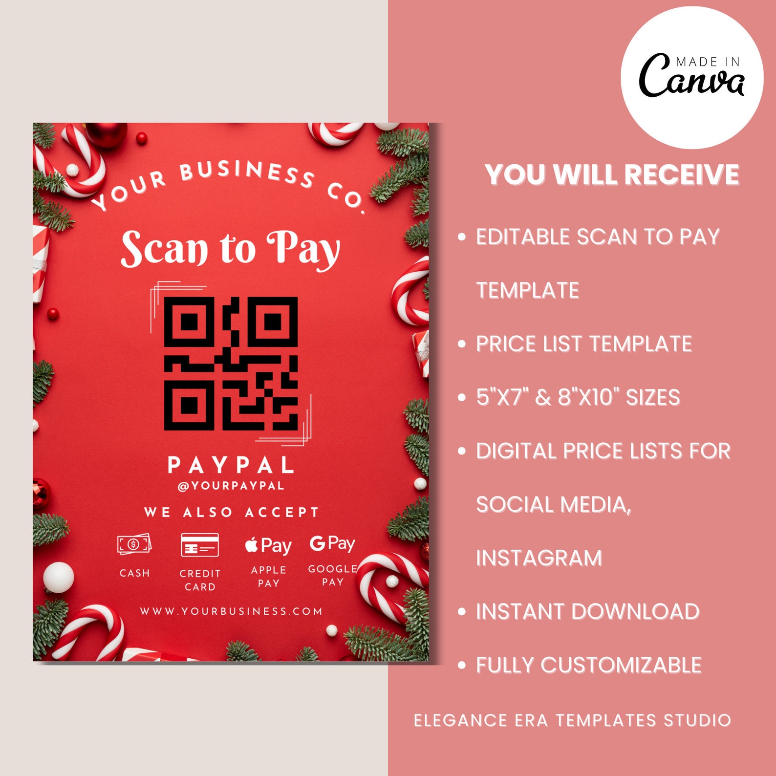 Printable Christmas Scan to Pay QR Code Sign Customizable Canva ...