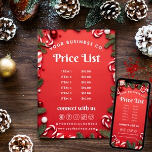 Printable Christmas Price List Sign Customizable Canva Template Instant ...
