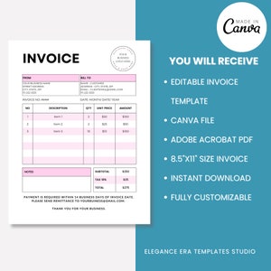 Pink Printable Invoice Custom Form Template Editable Blank Invoice ...