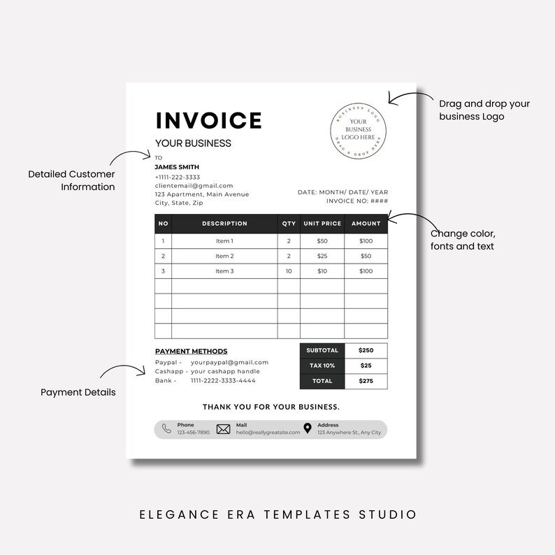 Printable Invoice Custom Form Template Editable Blank Invoice Canva ...