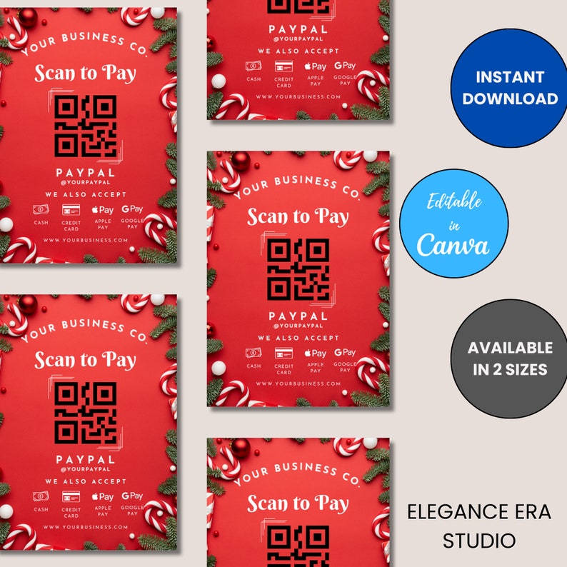Printable Christmas Scan to Pay QR Code Sign Customizable Canva ...