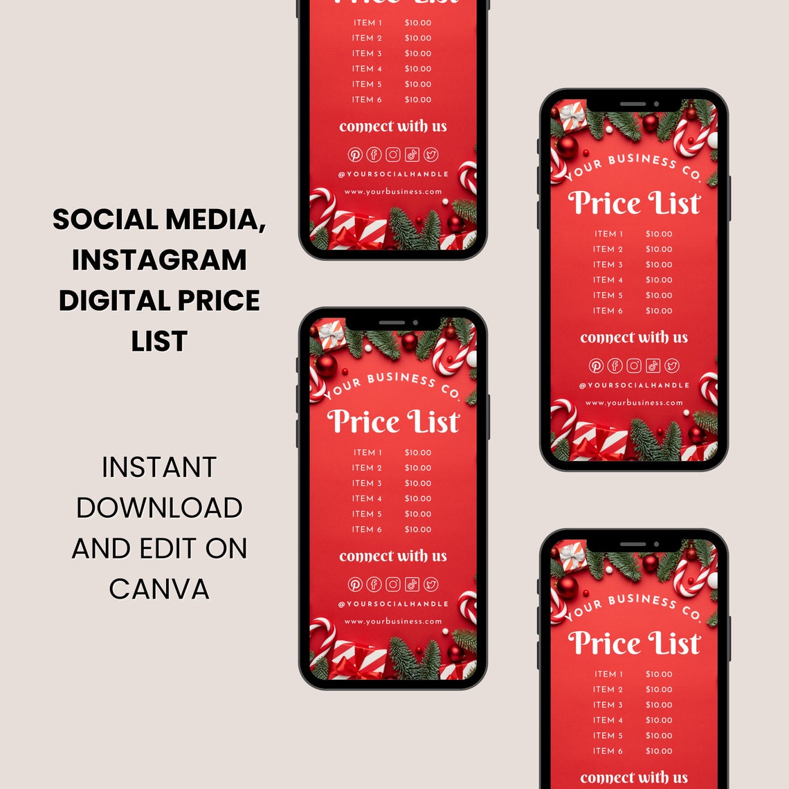 Printable Christmas Price List Sign Customizable Canva Template Instant ...
