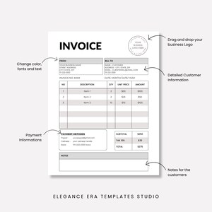 Editable Blank Invoice Custom Form Template Printable Black and White ...