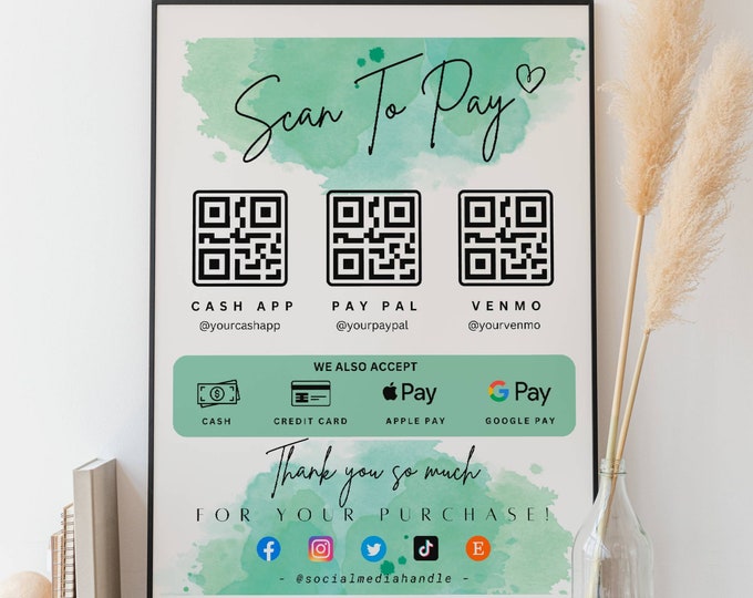 Editable Scan to Pay Card, Business Shop Sign for Nail Hair Salon ...